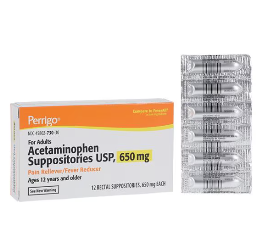 Acetaminophen Pain Reliever/Fever Reducer Suppository 650mg 12/Bx ...